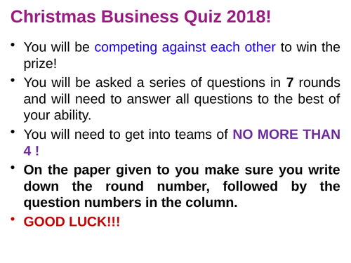 Christmas Business Studies or Economics Quiz | Teaching Resources