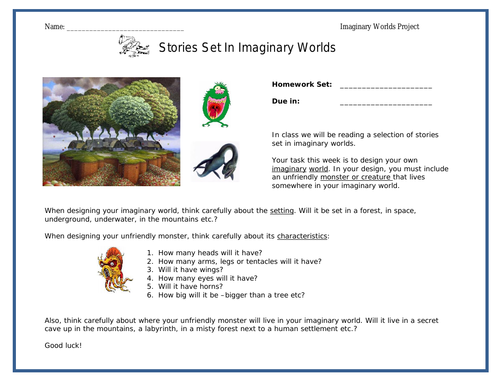 Imaginary Worlds - Homework Projects! | Teaching Resources