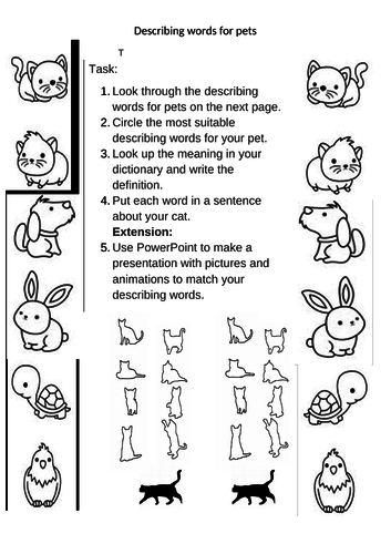 Adjectives for pets activity | Teaching Resources