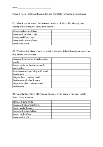Interest rate worksheet | Teaching Resources