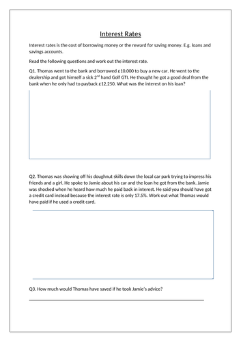 Interest rate worksheet | Teaching Resources