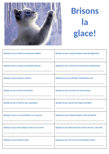 Brisons la glace ! Quick Ice-Breaker activity after holidays in French ...
