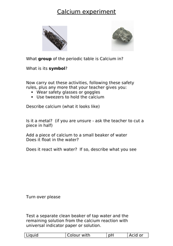 Calcium experiment | Teaching Resources