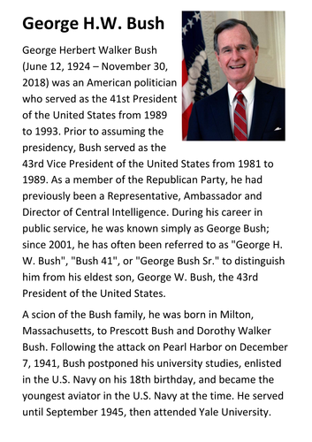 George H.W. Bush Handout | Teaching Resources