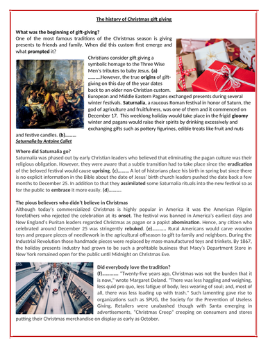 The history of Christmas gift giving - Reading Comprehension and ...