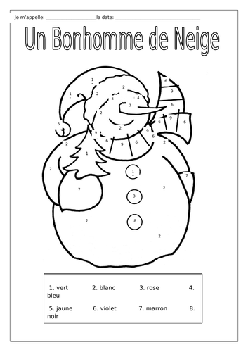 FRENCH - CHRISTMAS - NOËL - Colour by numbers - Worksheets | Teaching ...
