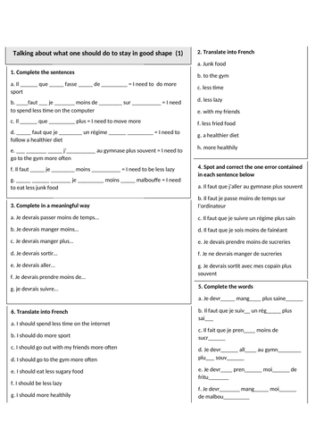 KS3/4 French - Health: talking about what I should do to be in better ...
