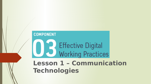 BTEC Tech Award in Digital Information Technology Component 3 - Lesson ...