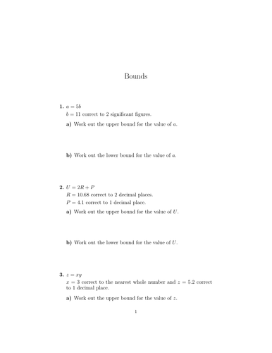 Bounds worksheet no 2 (with solutions) | Teaching Resources
