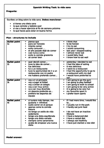 Spanish GCSE scaffolded writing task on healthy living: la vida sana ...