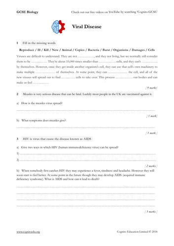 GCSE Biology (9-1) - Viral Disease - Worksheet | Teaching Resources