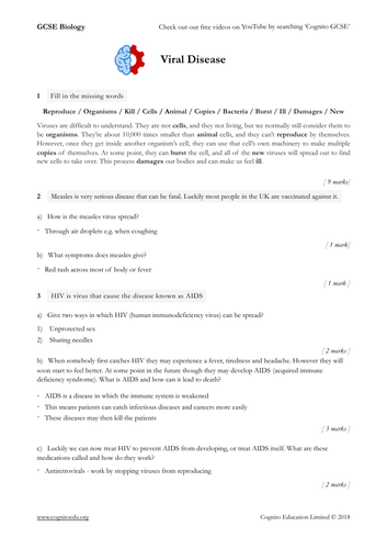 GCSE Biology (9-1) - Viral Disease - Worksheet | Teaching Resources