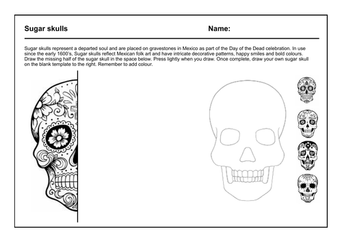 Art cover work / cover lesson - Sugar skull design - 1hr activity ...
