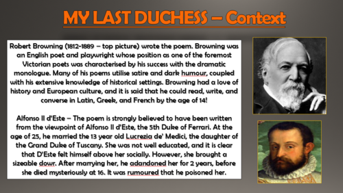 My Last Duchess - Robert Browning | Teaching Resources