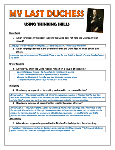 My Last Duchess - Robert Browning | Teaching Resources