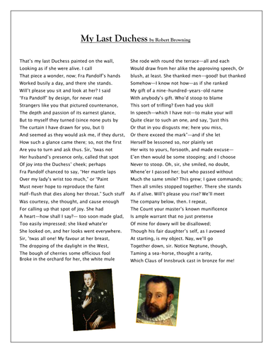 My Last Duchess - Robert Browning | Teaching Resources
