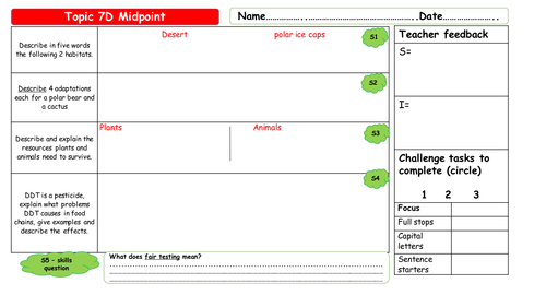YEAR 7 BIOLOGY NEW EXPLORING SCIENCE 7 MIDPOINT ASSESSMENTS WITH ...