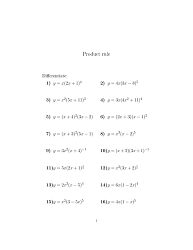 Product rule worksheet (with solutions) | Teaching Resources