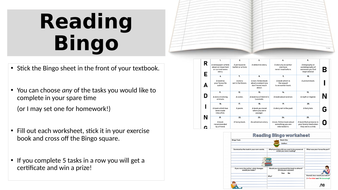 Reading for Pleasure 'Bingo' homework activity and worksheet (KS2 KS3 ...