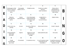Reading for Pleasure 'Bingo' homework activity and worksheet (KS2 KS3 ...