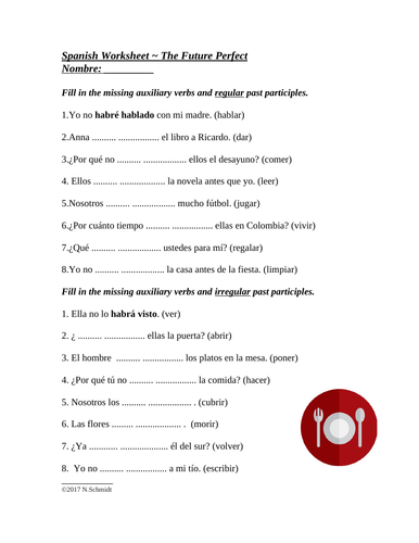 Spanish Future Perfect Worksheet: El futuro compuesto | Teaching Resources