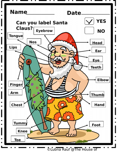 Santa Claus with his parts of body | Teaching Resources