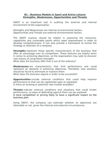 Unit 22 - Investigating Business in Sport: Specification B | Teaching ...