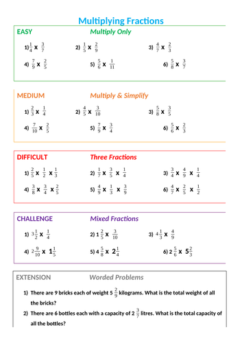Multiplying Fractions - Differentiated | Teaching Resources