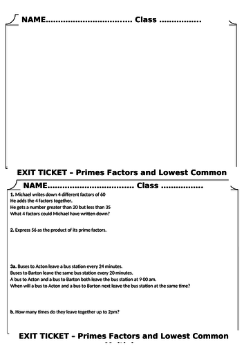 Exit Tickets for various maths topics | Teaching Resources