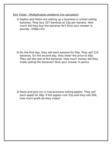 Exit Tickets for various maths topics | Teaching Resources