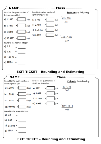 Exit Tickets for various maths topics | Teaching Resources