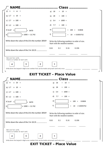 Exit Tickets for various maths topics | Teaching Resources