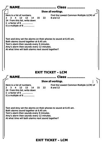 Exit Tickets for various maths topics | Teaching Resources