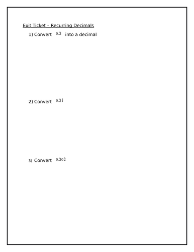 Exit Tickets for various maths topics | Teaching Resources
