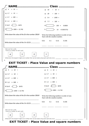 Exit Tickets for various maths topics | Teaching Resources