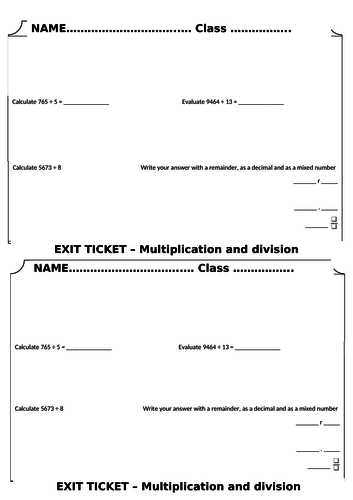 Exit Tickets for various maths topics | Teaching Resources