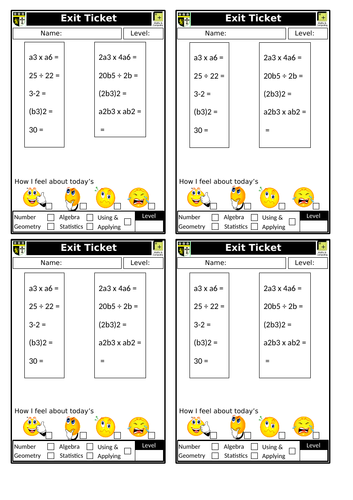 Exit Tickets for various maths topics | Teaching Resources
