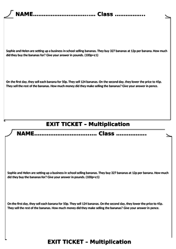 Exit Tickets for various maths topics | Teaching Resources
