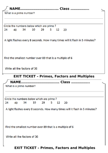 Exit Tickets for various maths topics | Teaching Resources