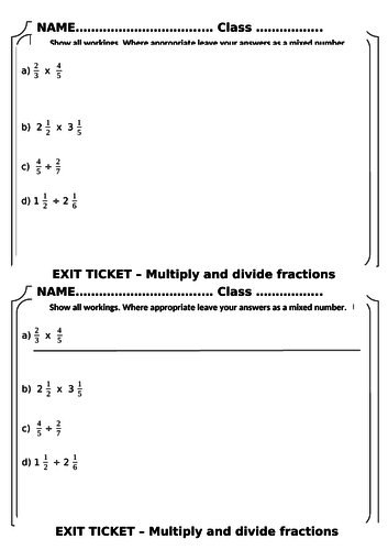 Exit Tickets for various maths topics | Teaching Resources