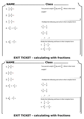 Exit Tickets for various maths topics | Teaching Resources