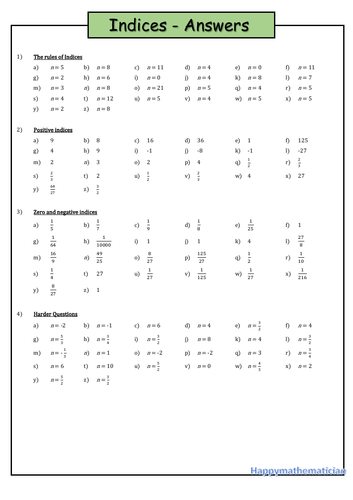 Powers and Roots With Answers | Teaching Resources