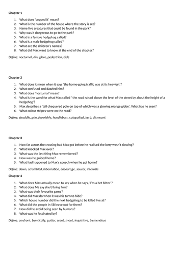 The Hodgeheg Dick king Smith comprehension by chapter | Teaching Resources