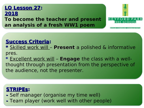WW1 Poetry Unit Year 8 Term 1. Whole SOL: 30 Numbered PPs, Worksheets ...