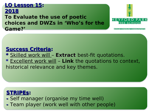 WW1 Poetry Unit Year 8 Term 1. Whole SOL: 30 Numbered PPs, Worksheets ...