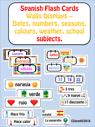 Spanish Flash Cards and Wall Displays - dates, seasons, numbers ...