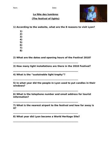 LA FETE DES LUMIERES/FESTIVAL OF LIGHTS CULTURAL LESSON | Teaching ...