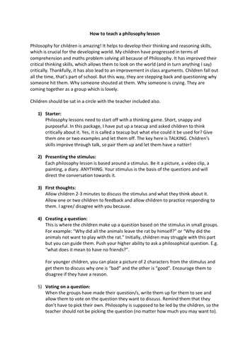 Philosophy For Children(P4C): 'How to carry out a lesson' guide ...