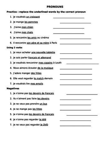 Pronoun practice in French | Teaching Resources