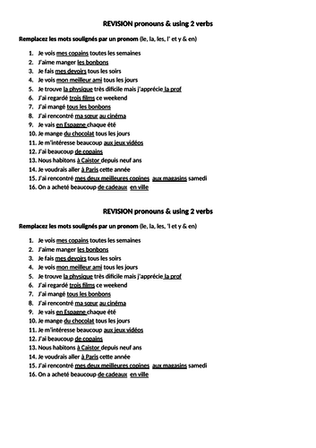 Pronoun practice in French | Teaching Resources